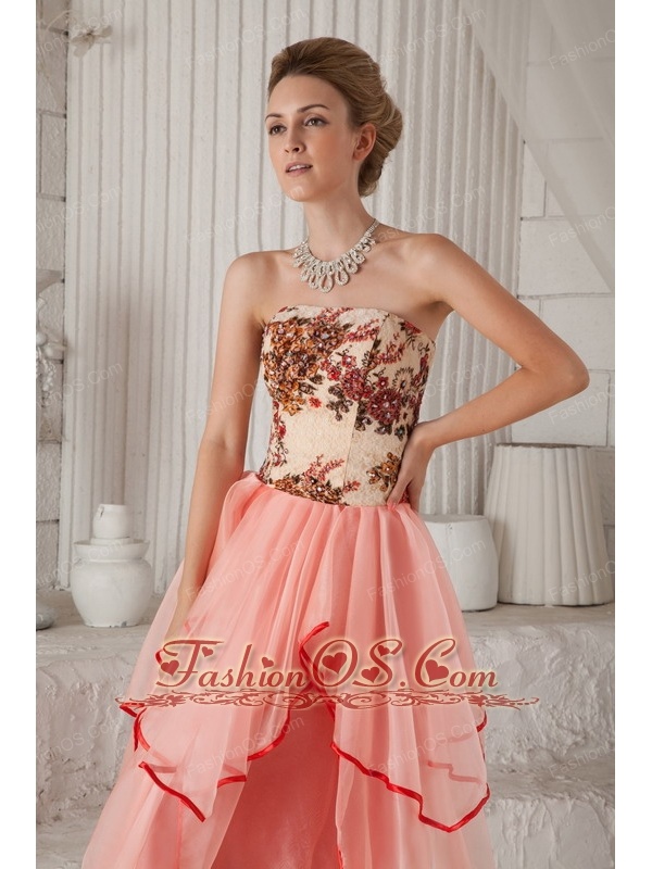 Watermelon Column Sheath Strapless Floor Length Organza Appliques
