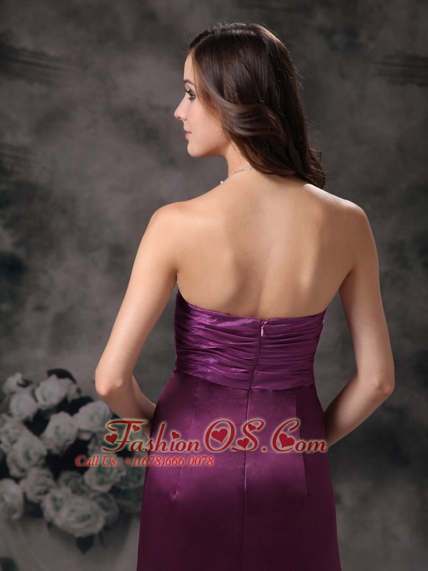 Purple Column Elegant Bridesmaid Dress Strapless Taffeta Beading Floor